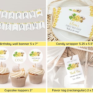 First Bee Day Invitation Bundle, Honey Bee First Birthday Pack, 1st ...