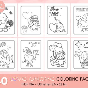 40 Valentine Gnome Coloring Pages for Kids, Valentine Gnome Coloring ...