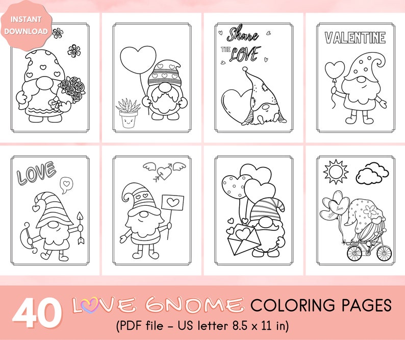 40 Valentine Gnome Coloring Pages for Kids Valentine Gnome - Etsy