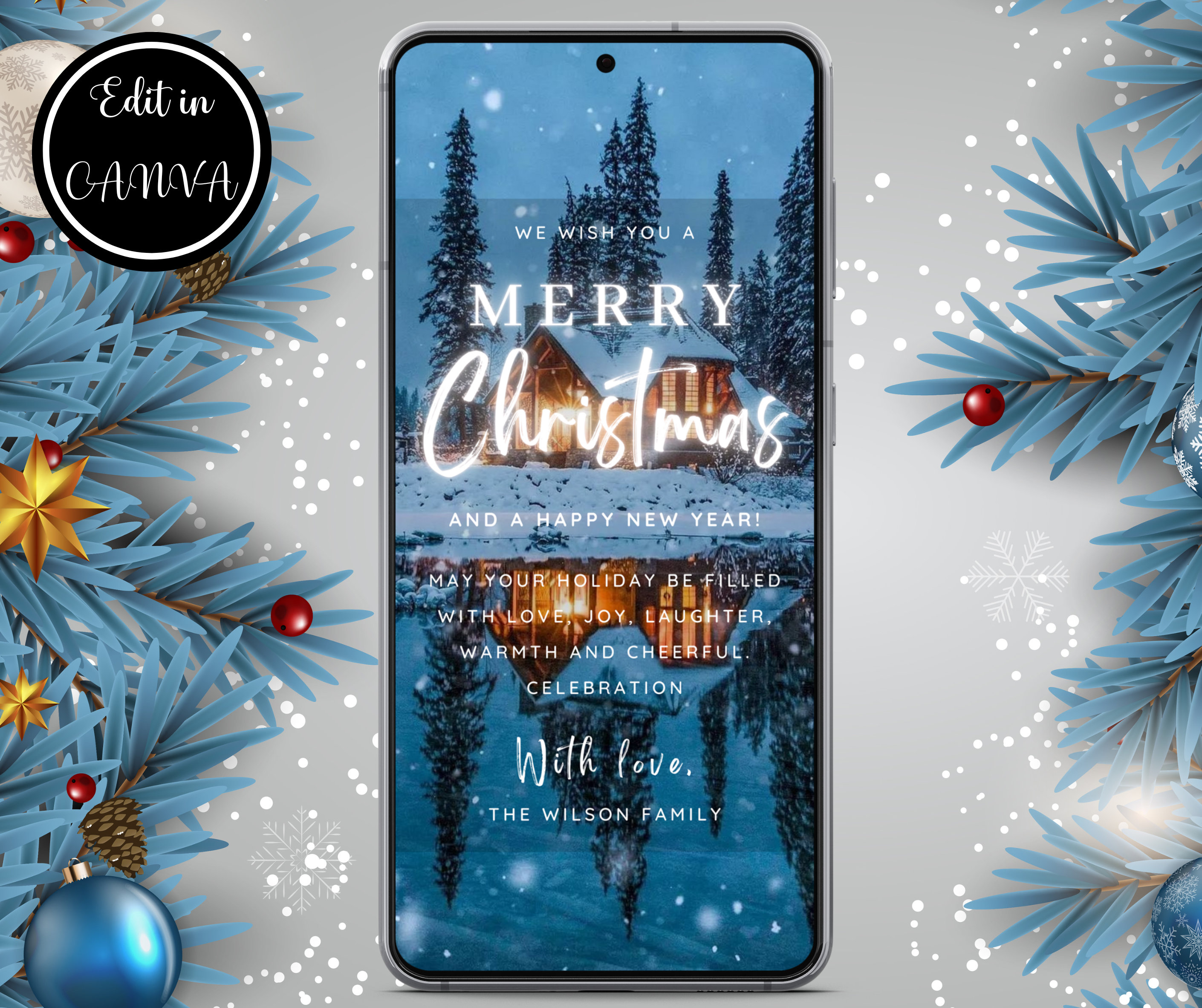 Editable Digital Merry Christmas Card Electronic Christmas - Etsy Australia