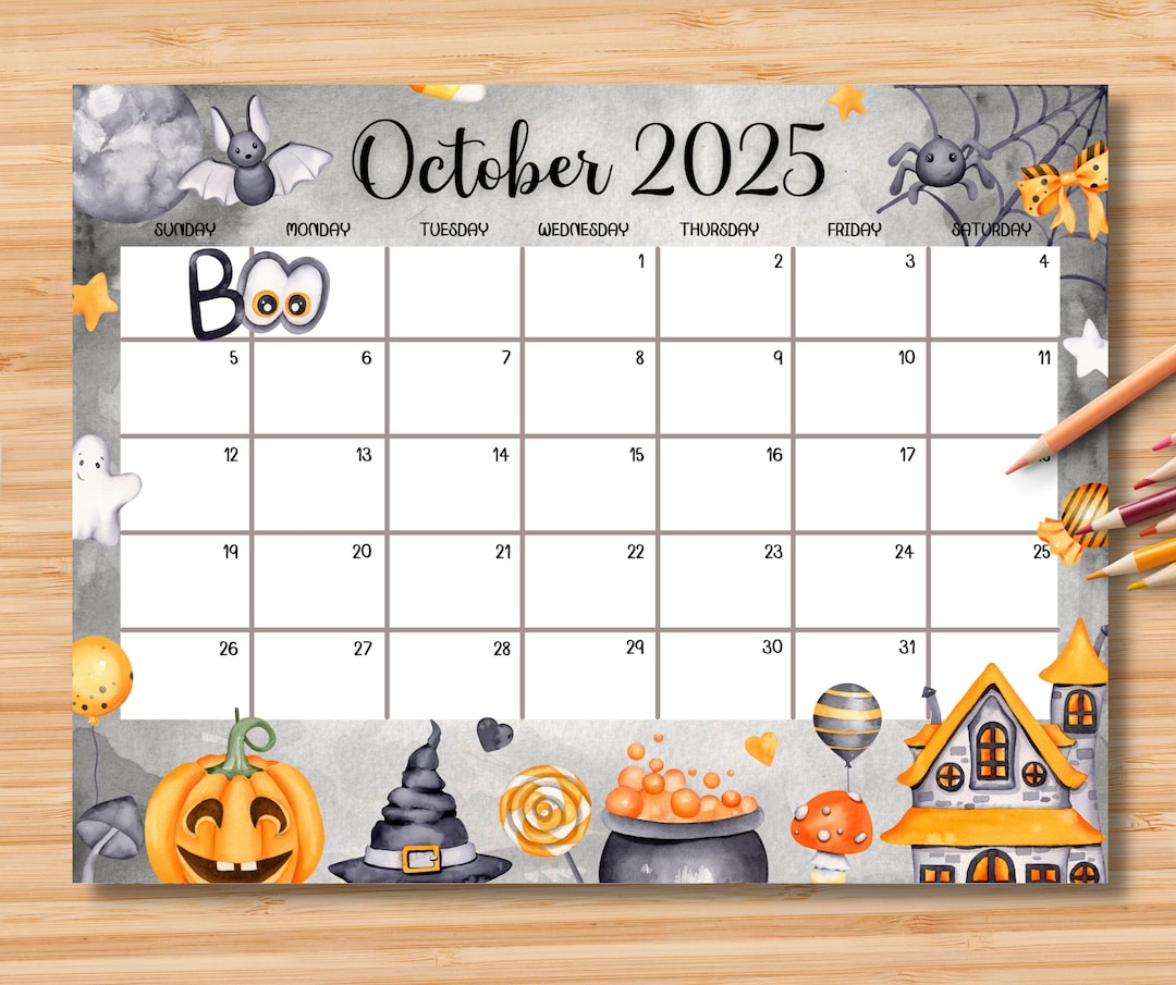 EDITABLE October 2025 Calendar, Cute Spooky Halloween 2025 Planner ...