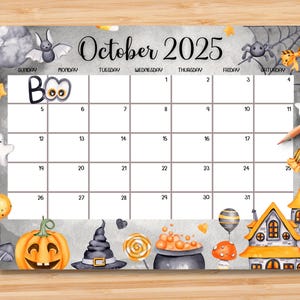 EDITABLE October 2025 Calendar, Cute Spooky Halloween 2025 Planner ...