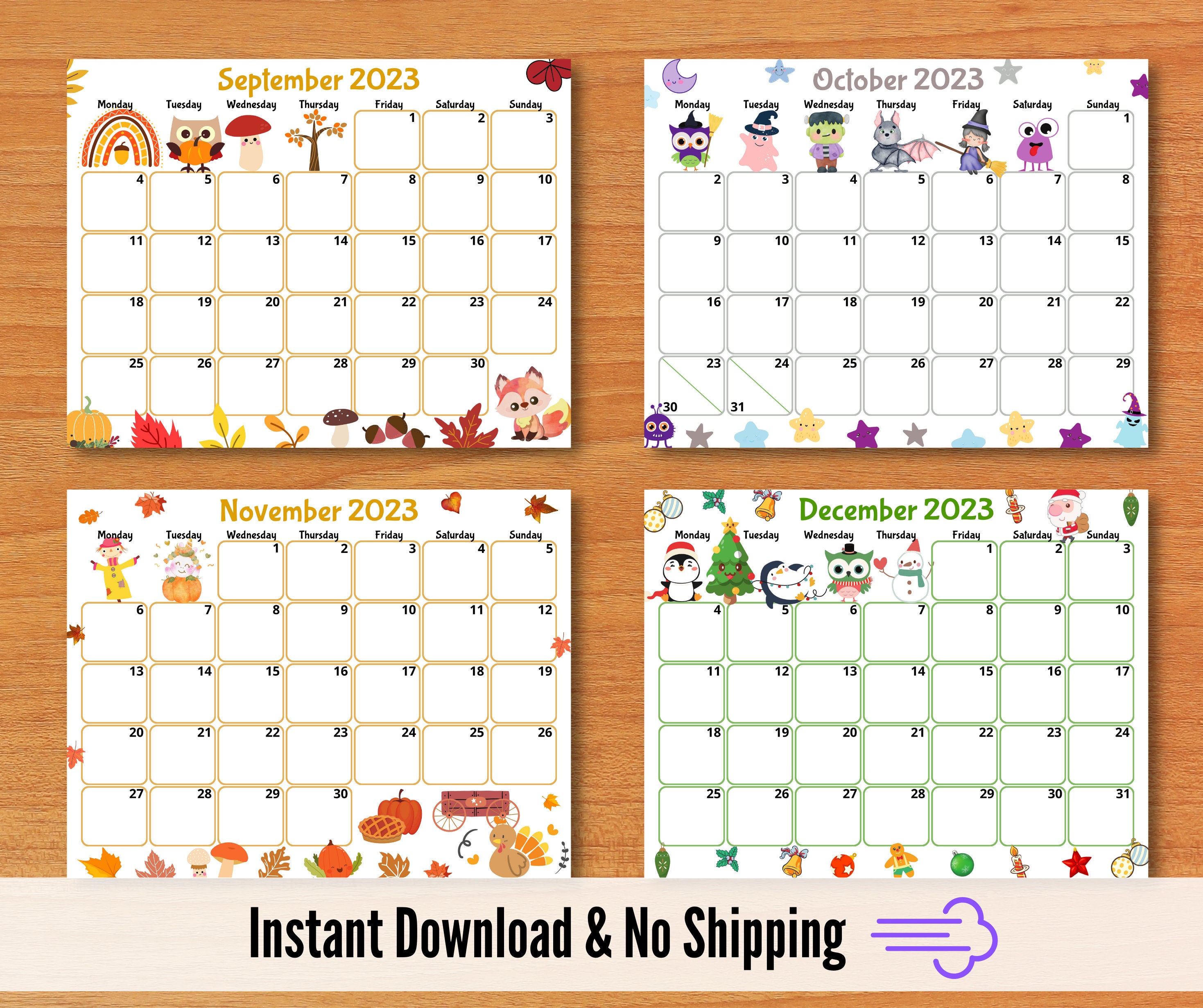 EDITABLE 2023 Calendars monday Starts Cute Monthly Calendar - Etsy ...