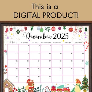 EDITABLE December 2025 Calendar, Colorful Christmas W/ Cute Ornaments ...