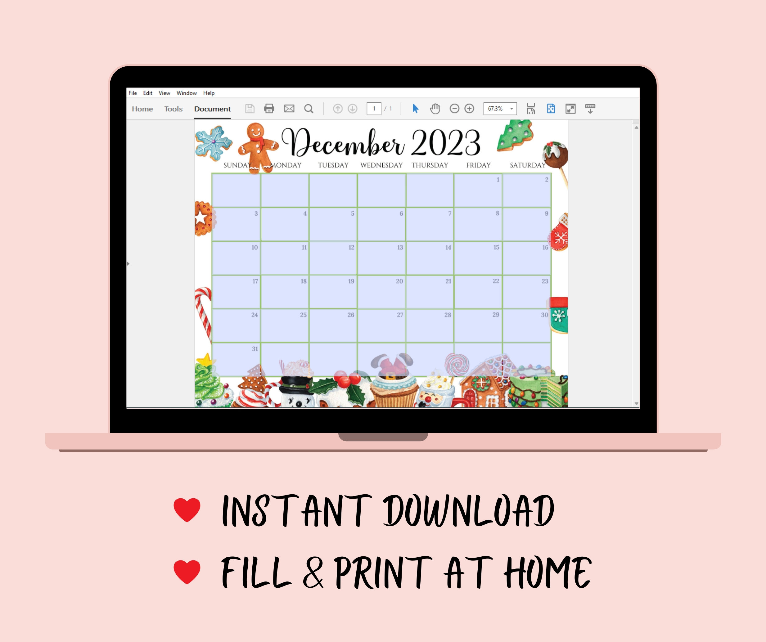 EDITABLE December 2023 Calendar, Colorful Christmas with Sweets ...