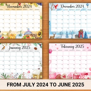 EDITABLE School Calendar 2024-2025 From July to June, Printable Monthly ...
