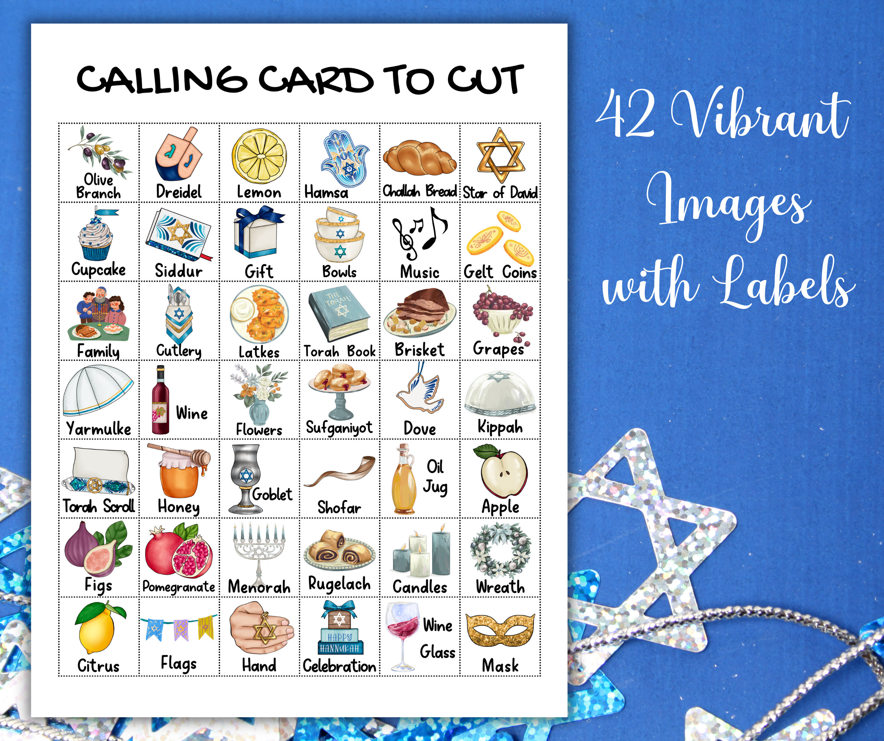 Printable Hanukkah Bingo Game 50 Unique Bingo Cards W/labels - Etsy