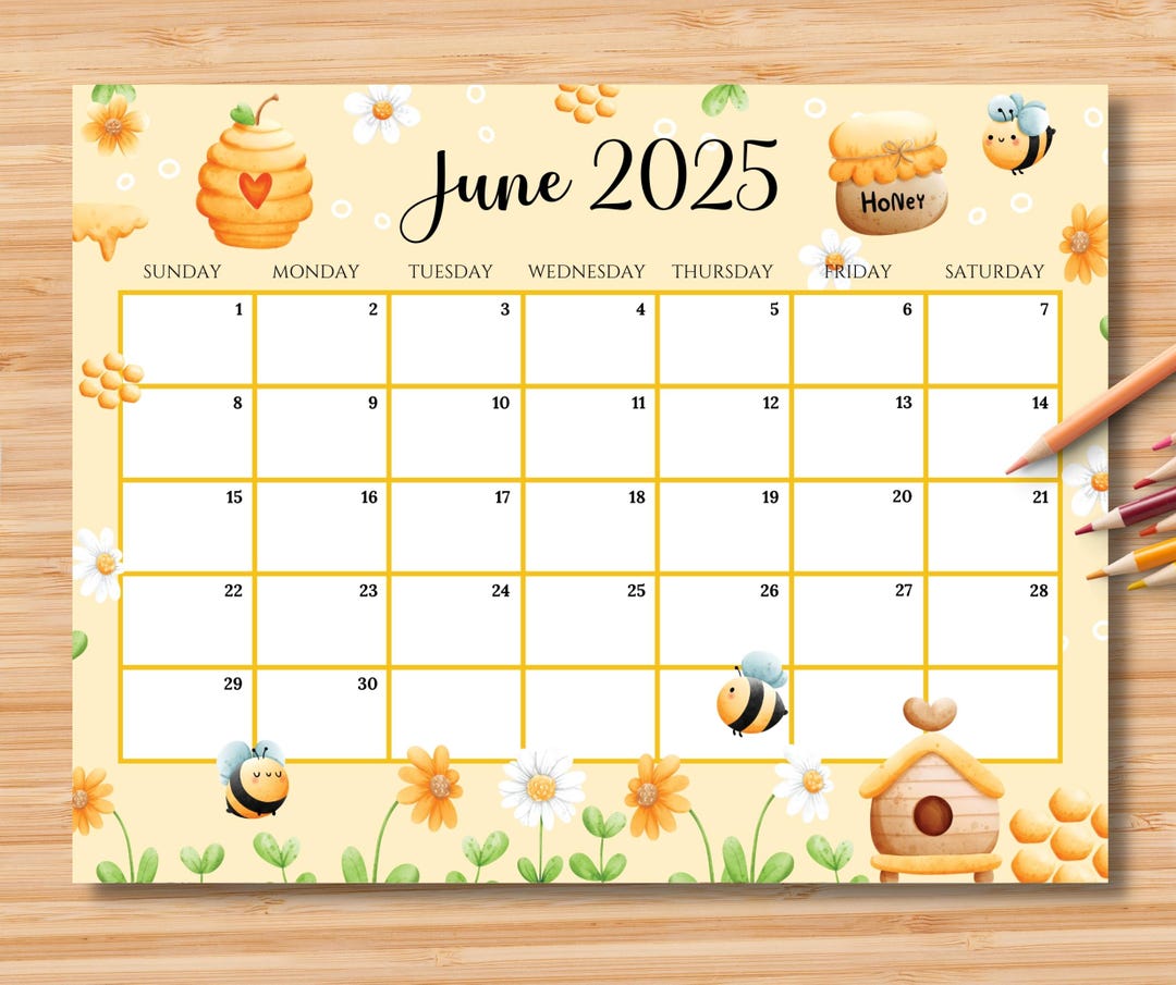 EDITABLE June 2025 Calendar, Summer Planner W/ Cute Honey Bees ...
