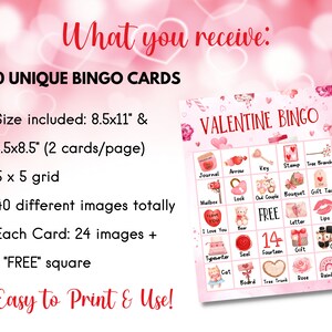 Printable Valentine Bingo Game, 50 Unique Bingo Cards W/labels ...