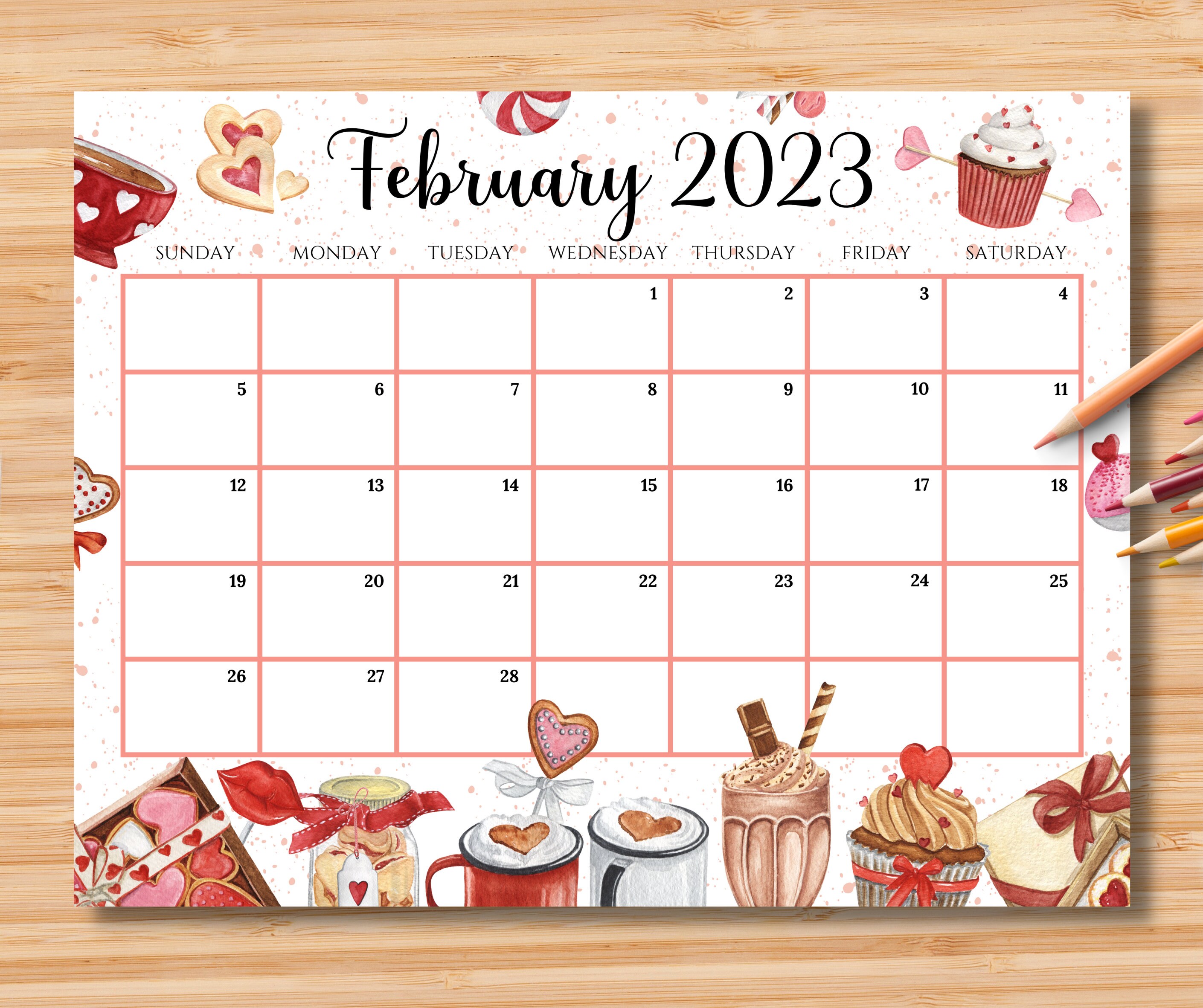 EDITABLE February 2023 Calendar Happy Valentine With Sweet Etsy Nederland