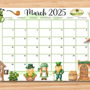 EDITABLE March 2025 Calendar, Happy St.patrick's Day Planner, Printable ...