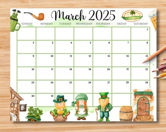 EDITABLE March 2025 Calendar, Beautiful Spring Planner, Kids School ...