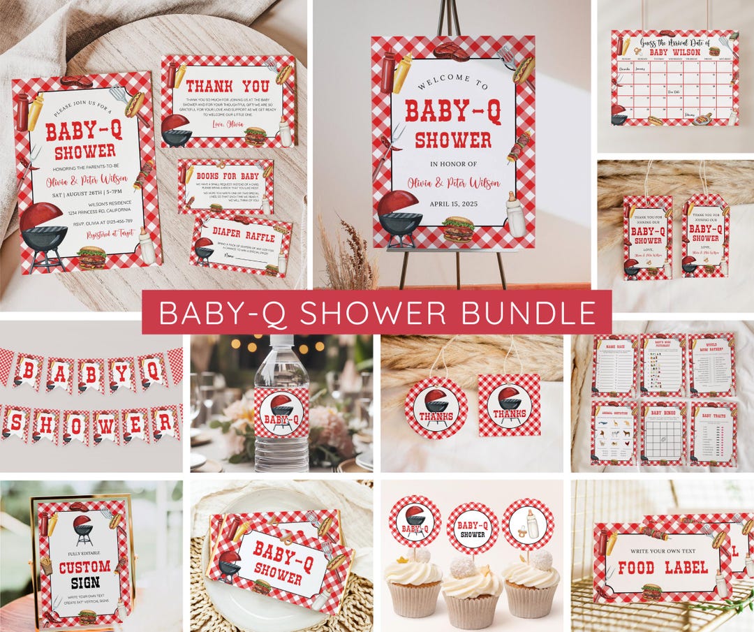 Baby-q Baby Shower Bundle, BBQ Couples Baby Shower Invitation & Games ...