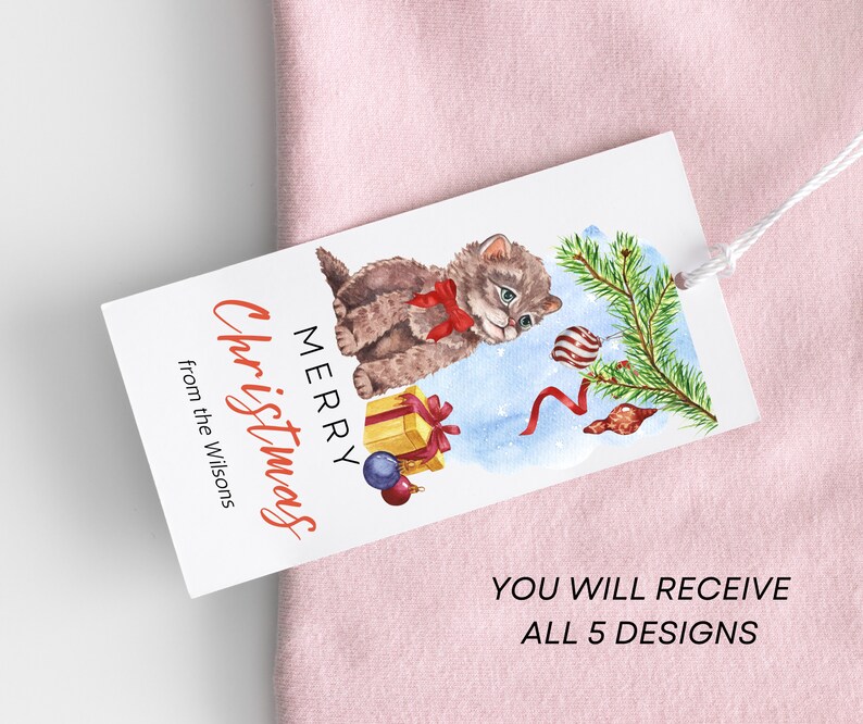 EDITABLE Cat Christmas Gift Tag Holiday Gift Tag Template W/ - Etsy