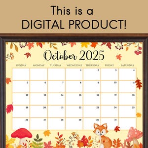 EDITABLE October 2025 Calendar, Beautiful Autumn W/ Cute Little Fox ...