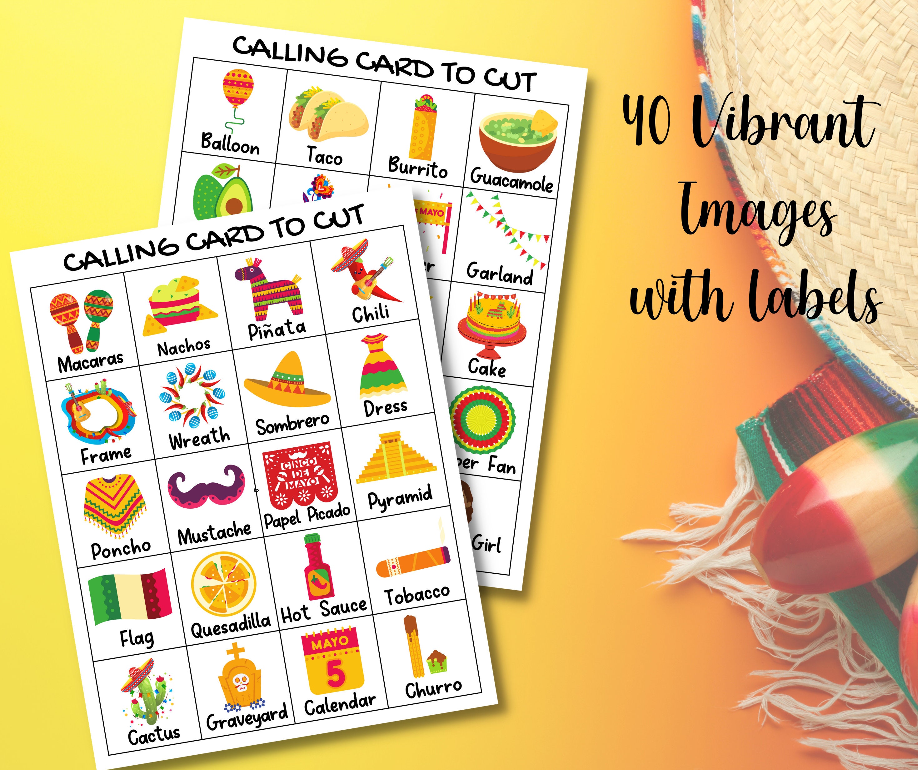 Printable Fiesta Bingo Game 50 Unique Bingo Cards W/labels - Etsy Canada