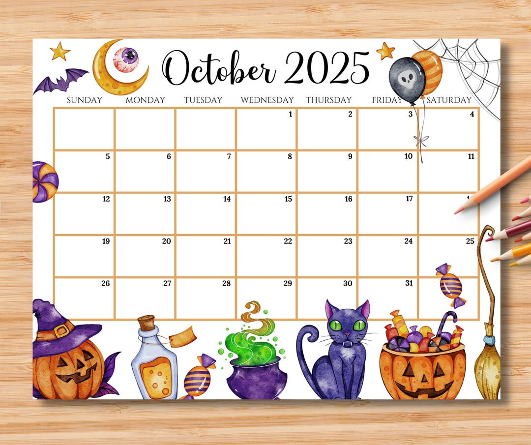 EDITABLE October 2025 Calendar, Cute Spooky Halloween Planner ...