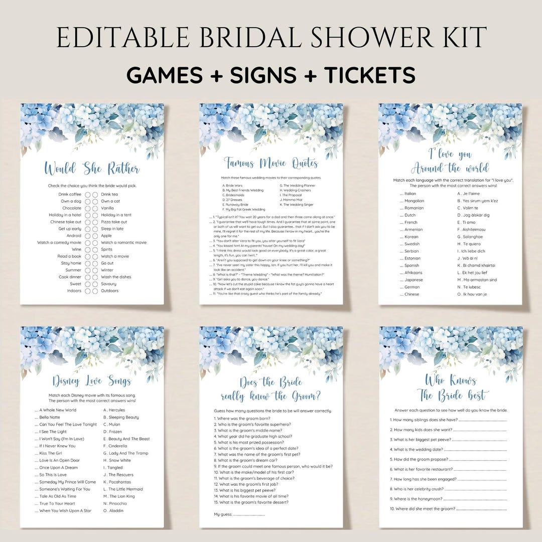 Something Blue Before I Do Game Bundle, Blue Hydrangea Bridal Shower ...