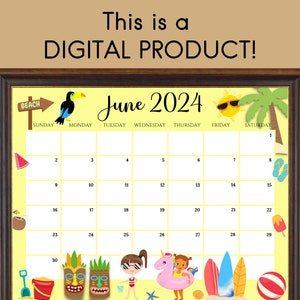 Calendario EDITABLE de junio de 2024, Verano alegre y colorido en la ...