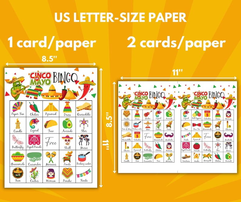 Cinco De Mayo Bingo Game 50 Unique Bingo Cards W/labels - Etsy UK