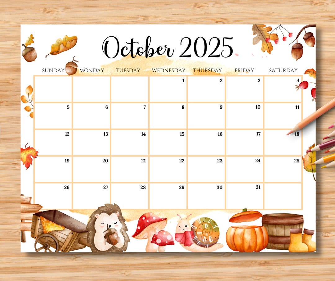 EDITABLE October 2025 Calendar, Beautiful Autumn W/ Cute Animal Planner ...