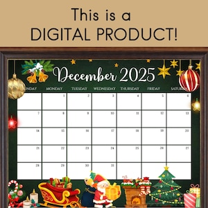 EDITABLE December 2025 Calendar, Gorgeous Christmas W/ Santa Claus ...