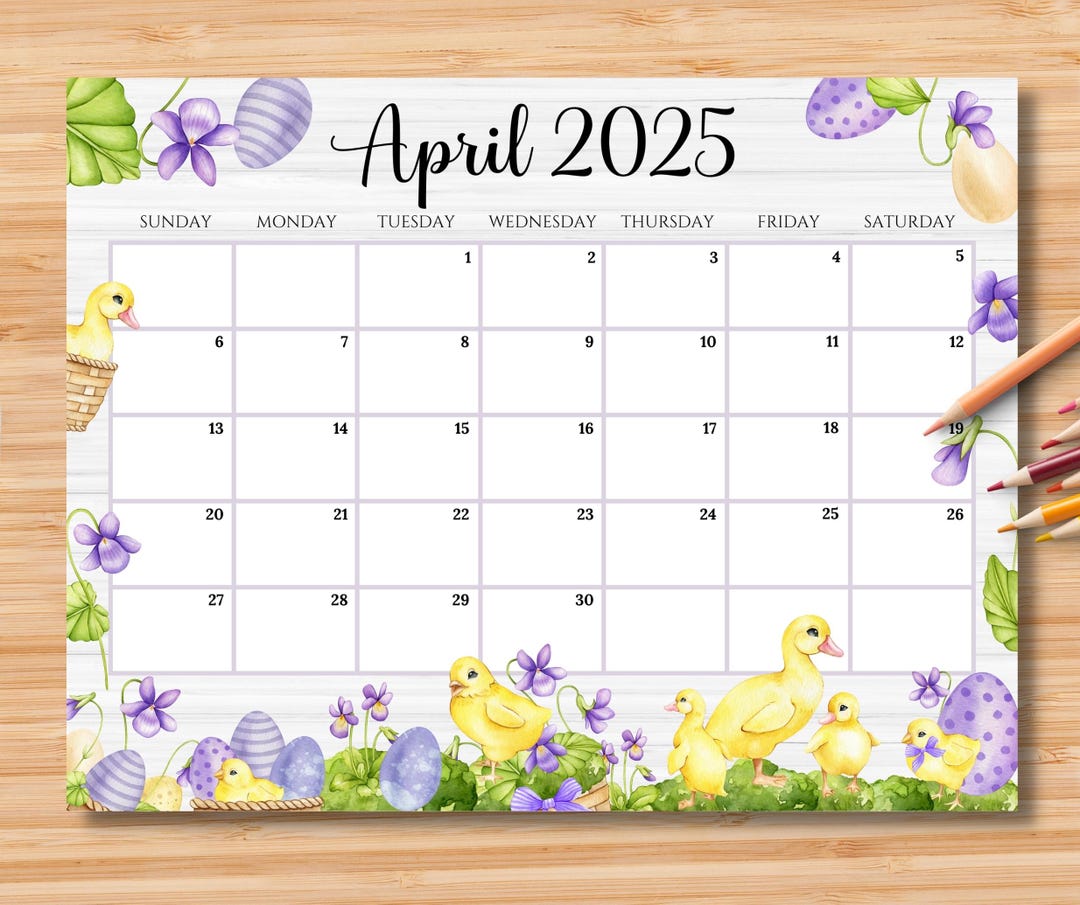 EDITABLE April 2025 Calendar, Easter Planner With Cute Ducks and ...