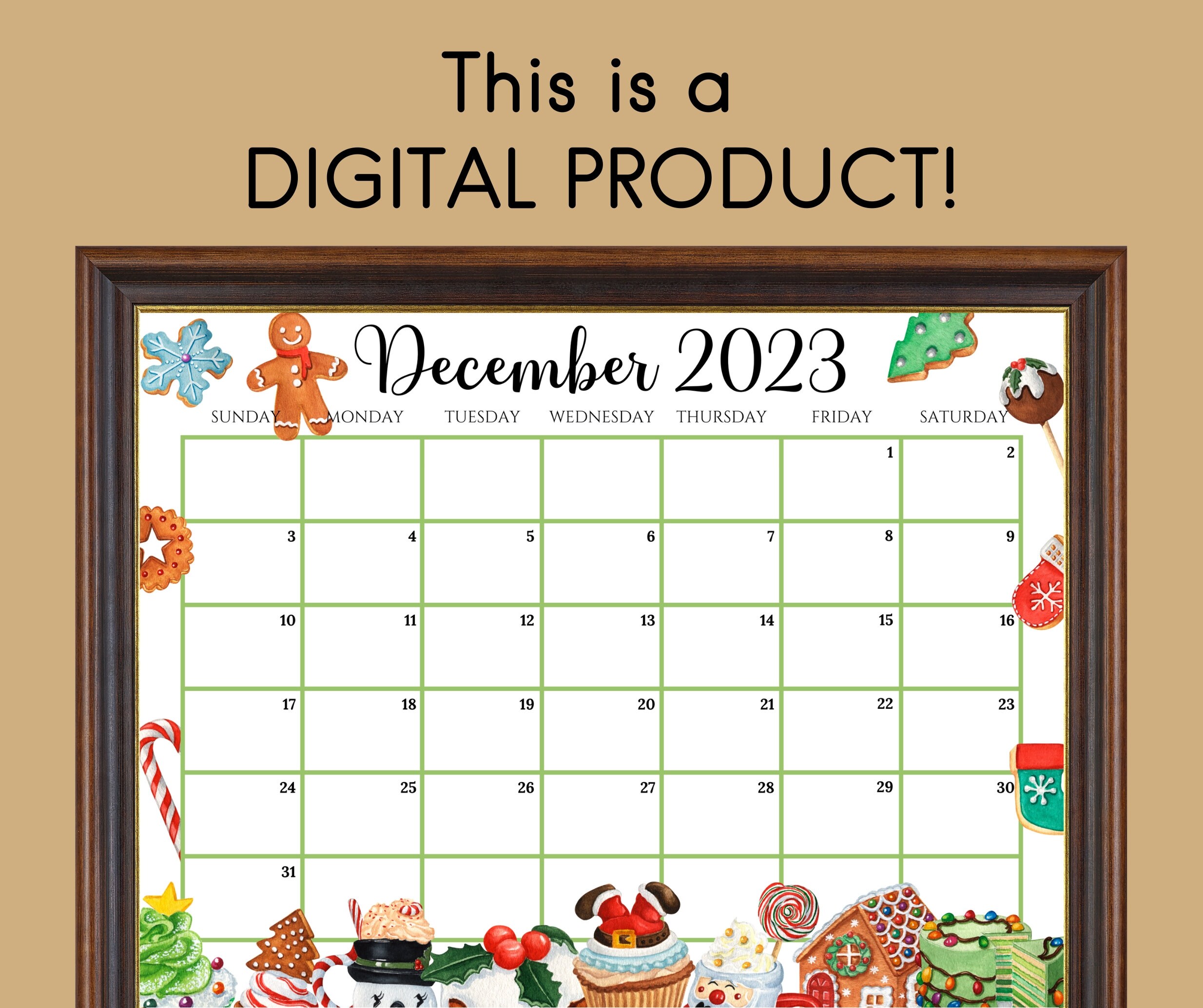 EDITABLE December 2023 Calendar, Colorful Christmas with Sweets ...