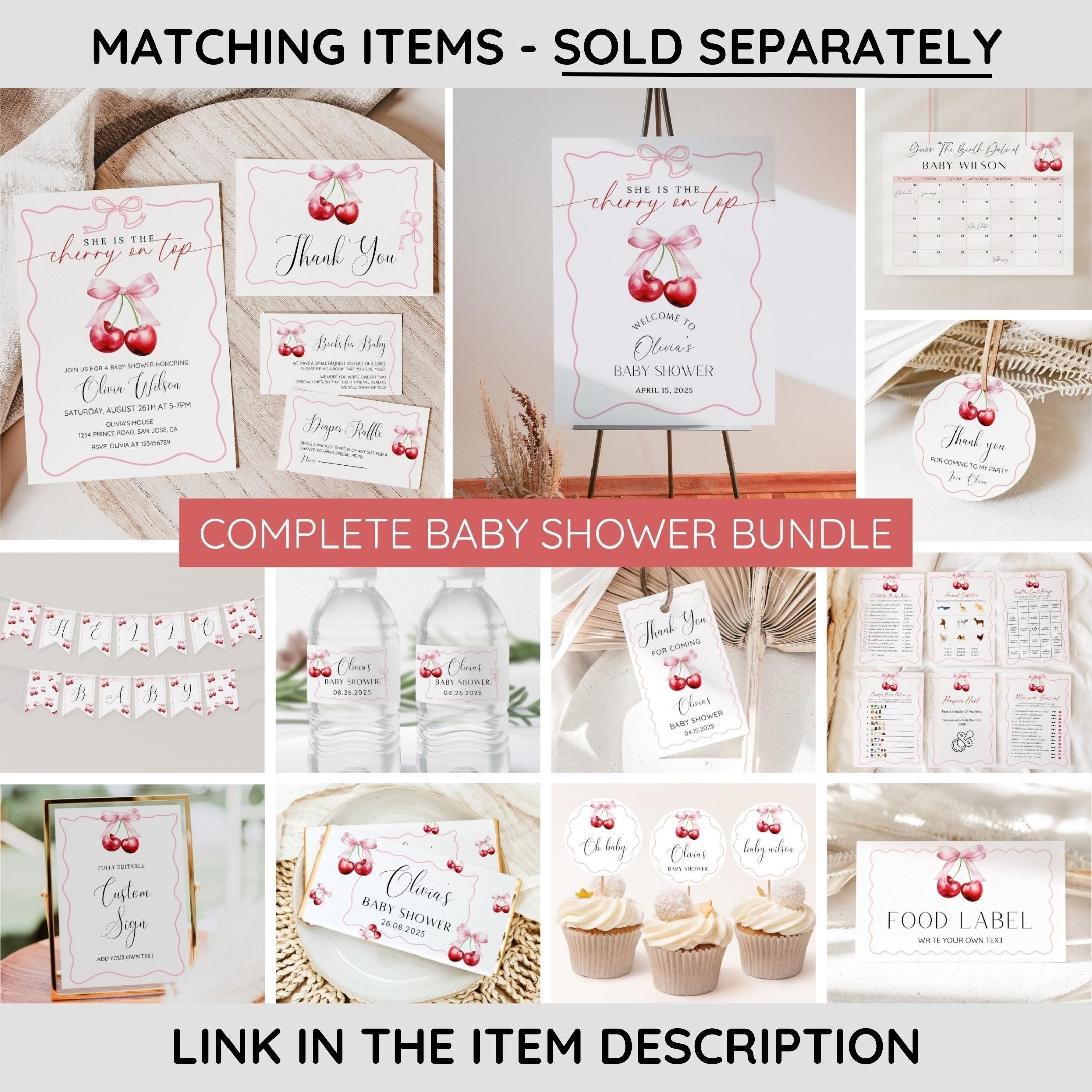 Cherry Place Card, Coquette Pink Bow Food Label, Buffet Tent Card, Baby ...
