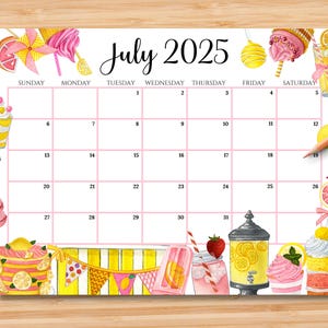 Editable July 2025 Calendar, Cute Summer With Sweets & Drinks Planner ...