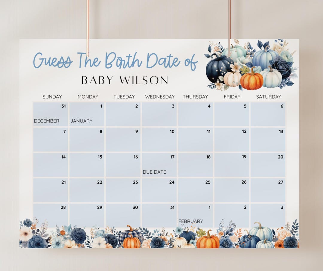 Little Pumpkin Baby Due Date Calendar, Fall Baby Shower Prediction Game ...