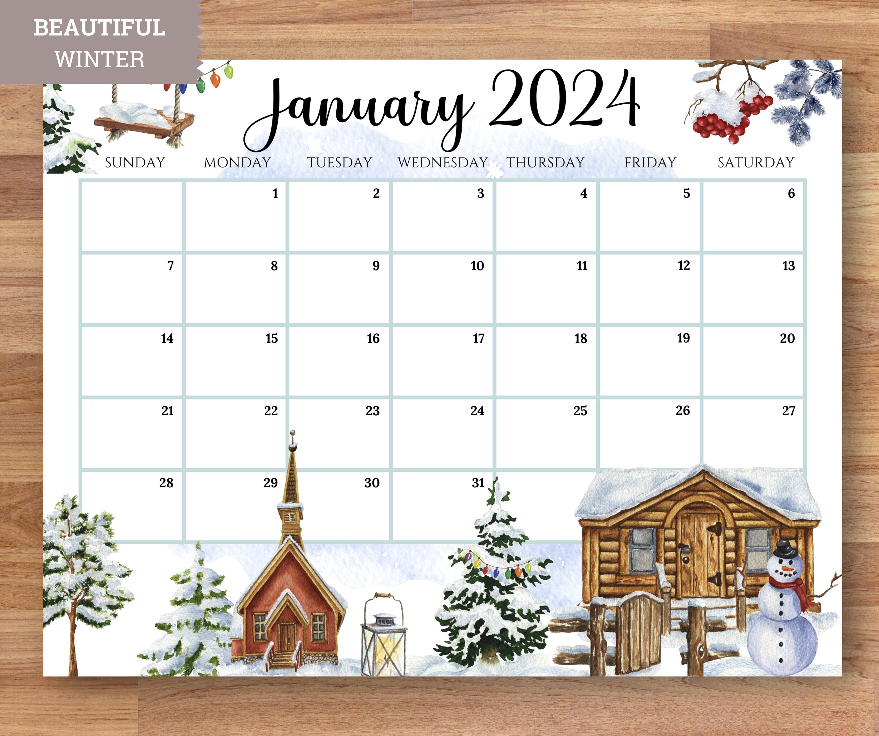 EDITABLE Watercolor Calendar 2024 Bundle Cute Printable - Etsy Norway