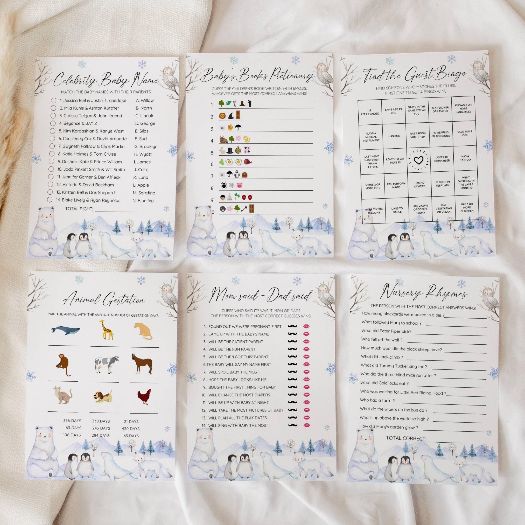 Winter Baby Shower Game Bundle, Winter Wonderland Baby Shower Game ...
