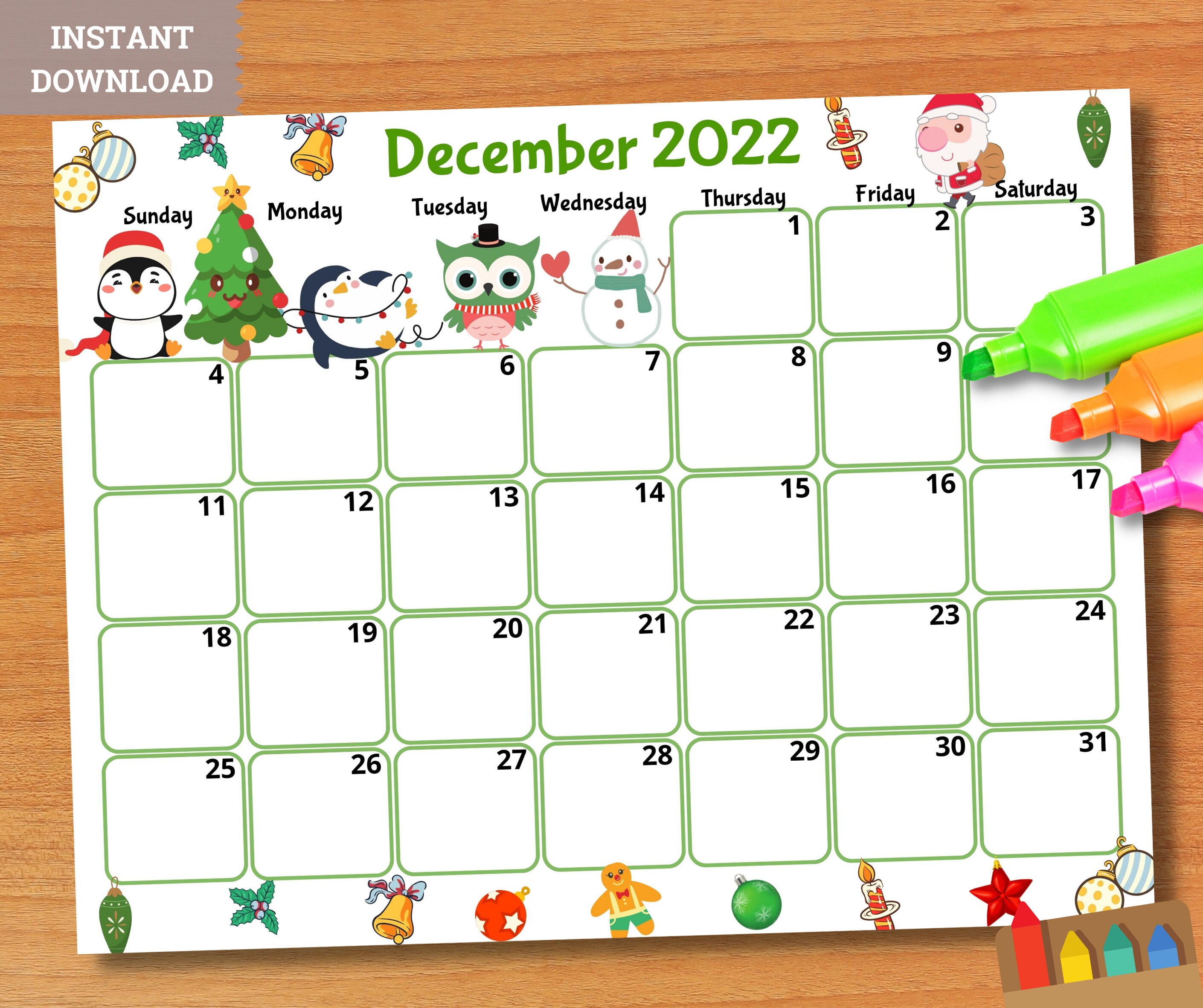 Monthly Calendar Template December 2022