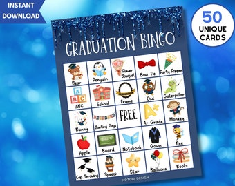 Graduation Bingo Cards: Printable Bingo Cards, 50 Cards, Kids Game ...