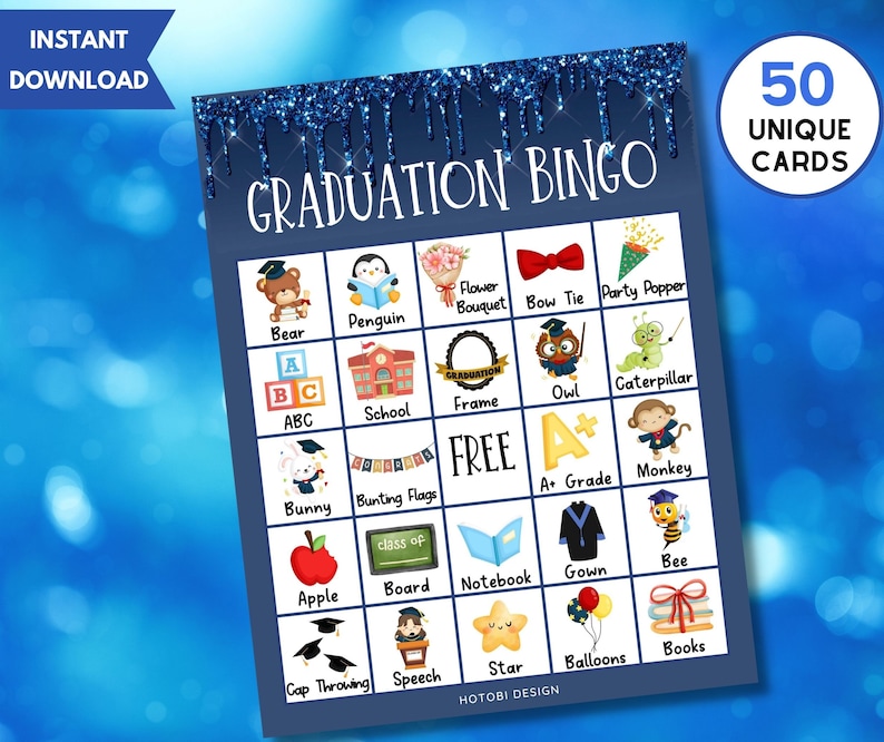 Printable Graduation Bingo Game, 50 Unique Bingo Cards, Class of 2023 ...