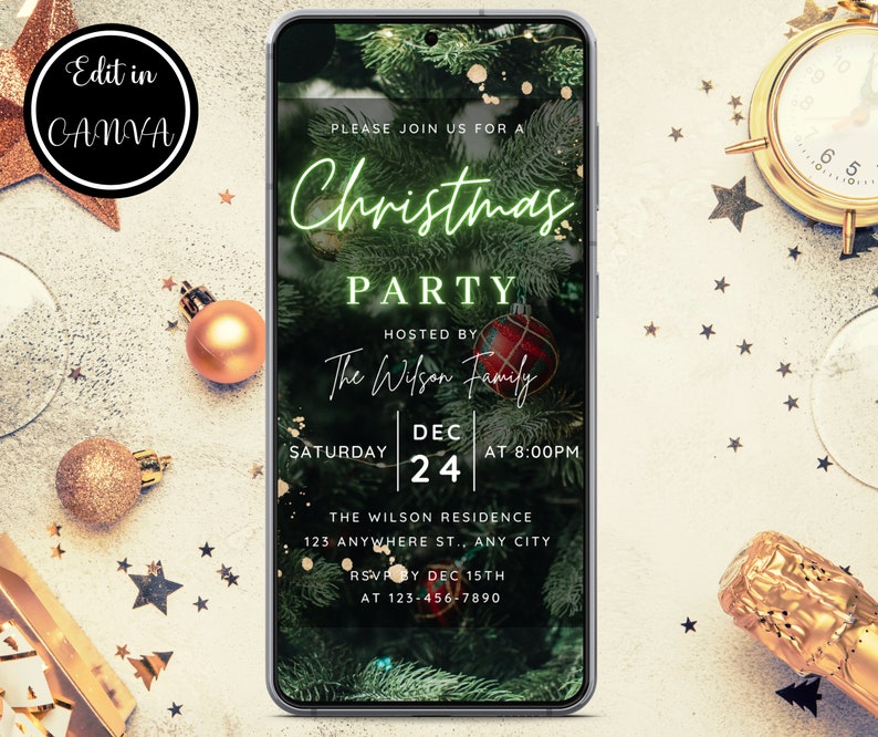 Editable Digital Christmas Invitation Electronic Christmas - Etsy
