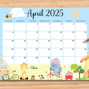 EDITABLE April 2025 Calendar, Beautiful Spring With Cute Animals ...