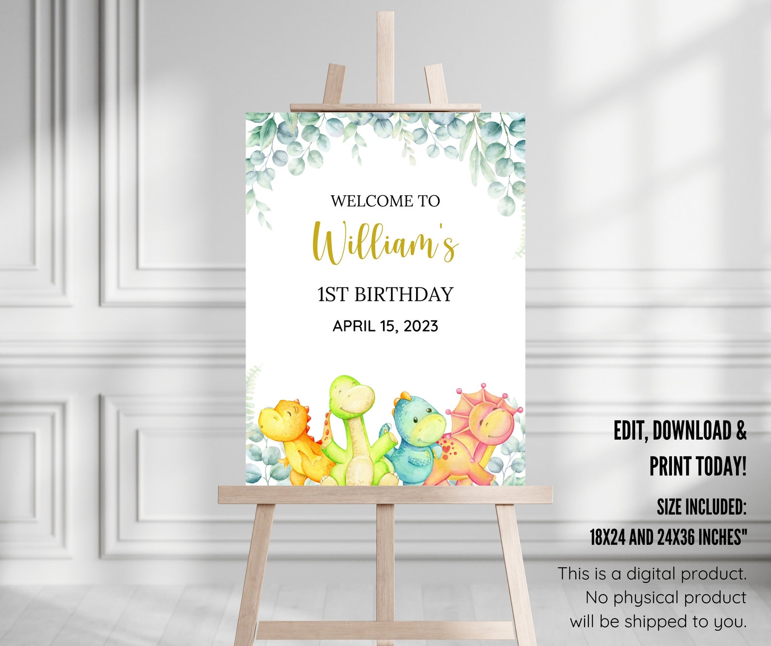 Dinosaur Birthday Welcome Sign, Dino Birthday Party Welcome Decoration ...