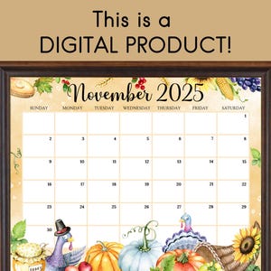 EDITABLE November 2025 Calendar, Happy Thanksgiving Planner W/ Turkey ...