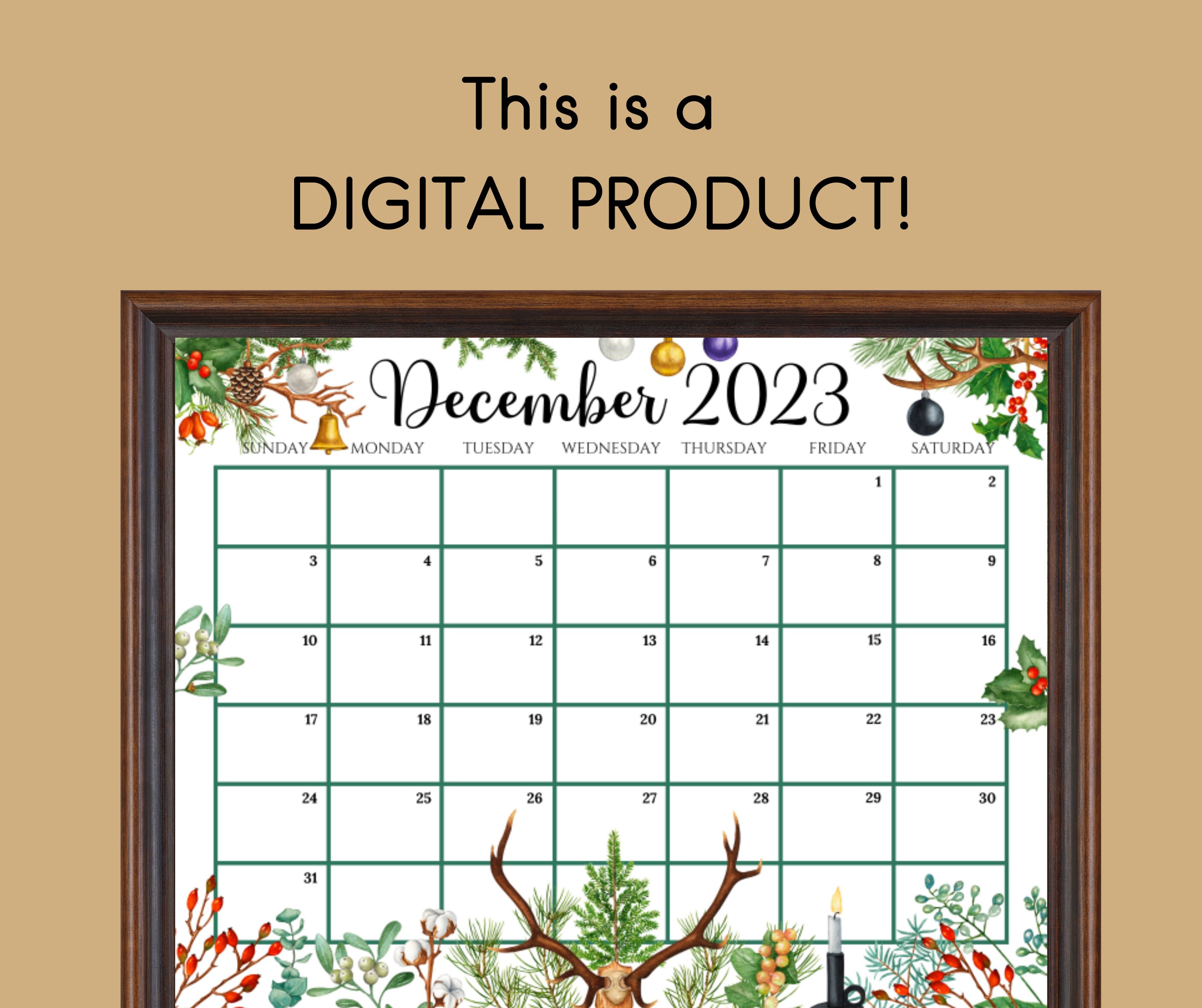 EDITABLE December 2023 Calendar Gorgeous Christmas With - Etsy Canada