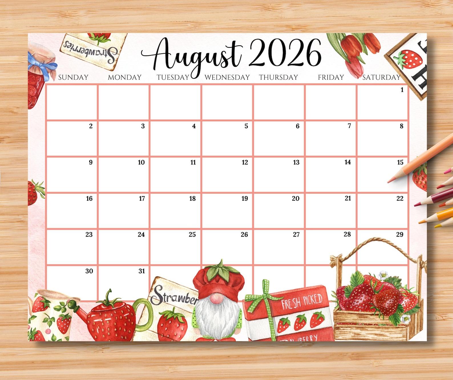 Editable August 2026 Calendar, Printable Monthly Planner PDF, Letter ...