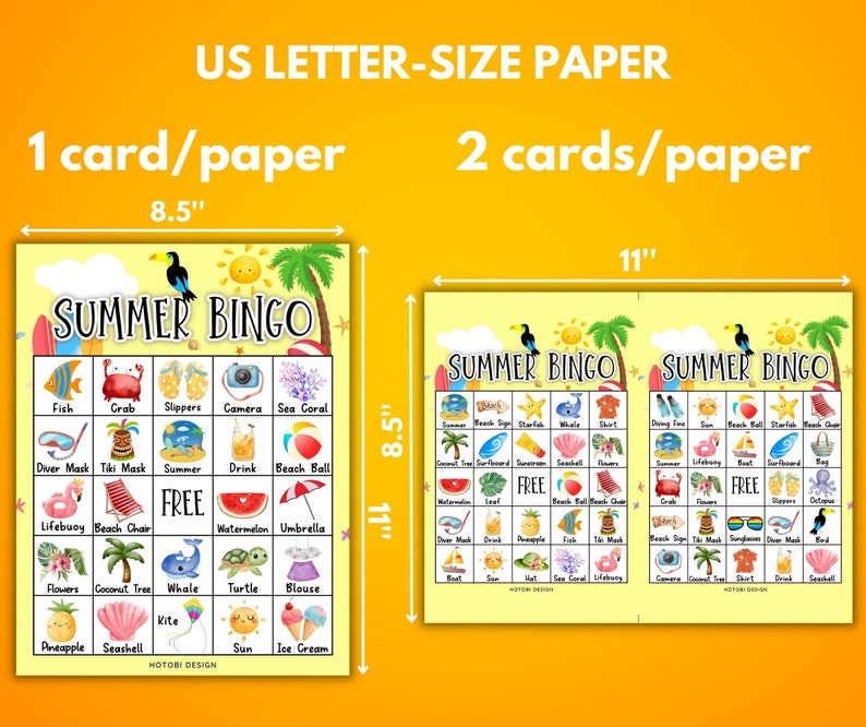 Printable Summer Bingo Game, 50 Unique Bingo Cards W/labels, Summer ...