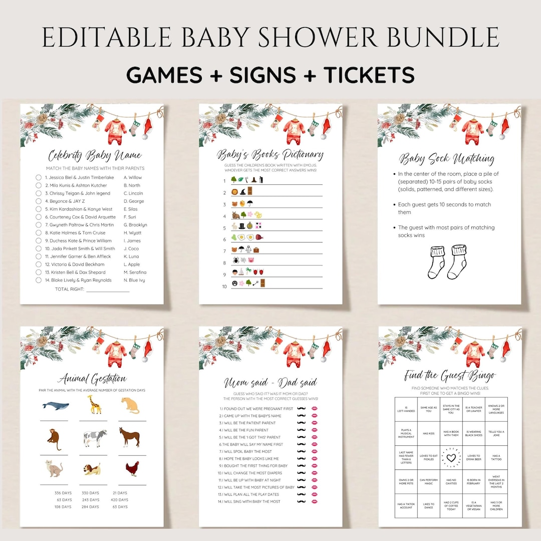 Santa Baby Shower Game Bundle, Christmas Baby Shower Game Package ...