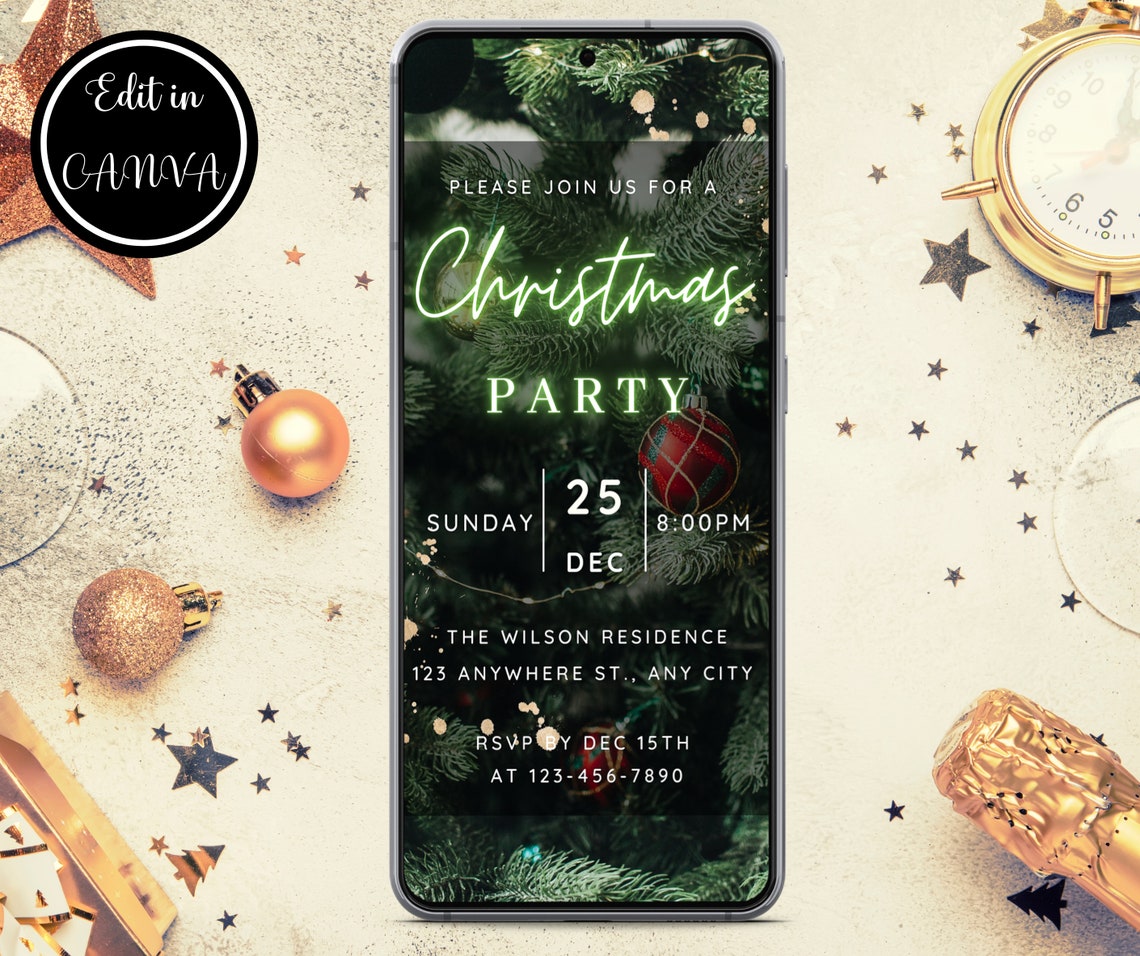 Editable Digital Christmas Invitation Electronic Christmas - Etsy