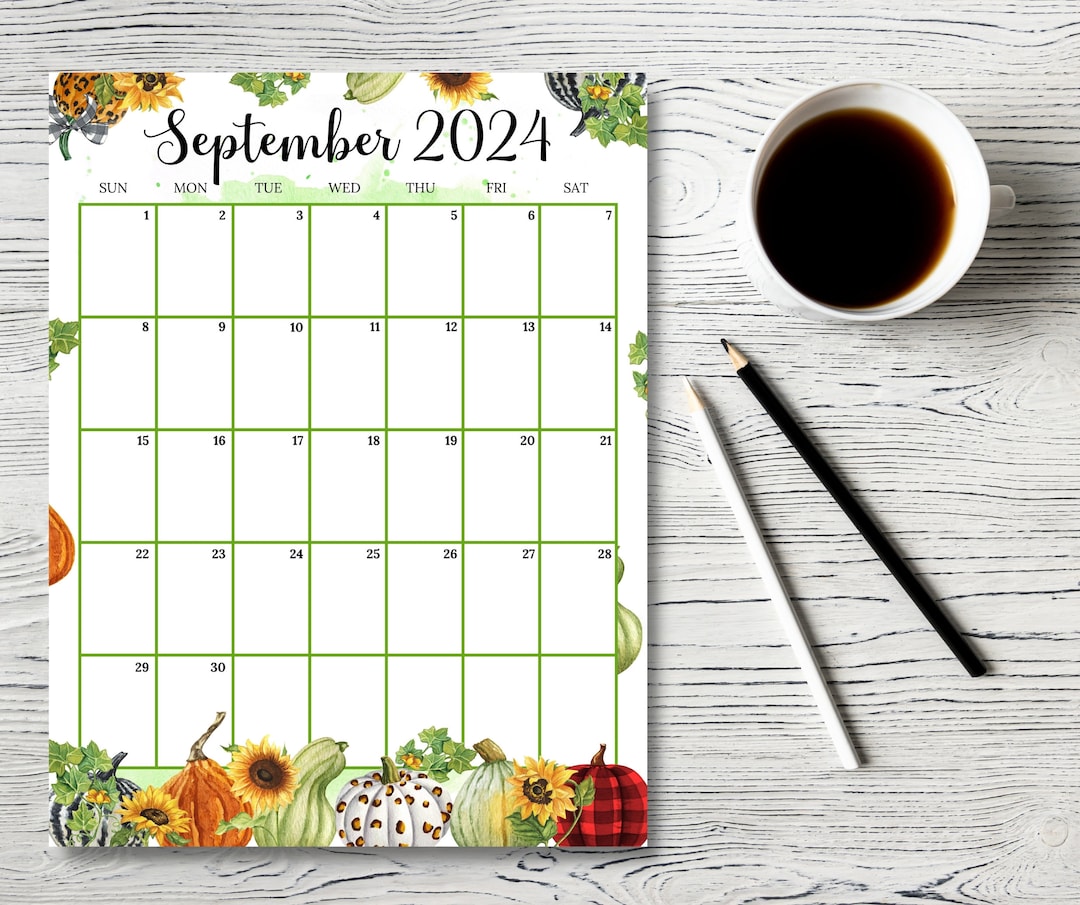 EDITABLE September 2024 Calendar vertical/portrait, Beautiful Autumn ...