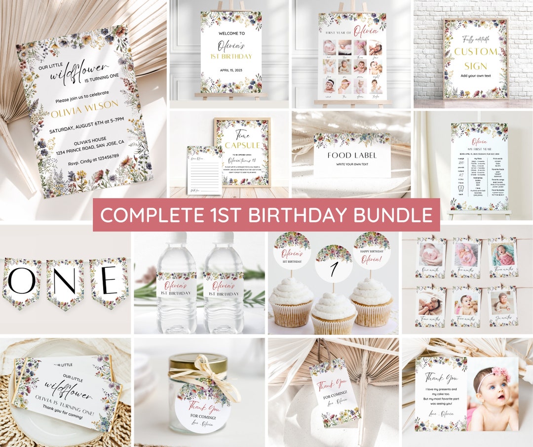 Wildflower Birthday Invitation Bundle, Wildflower First Birthday ...