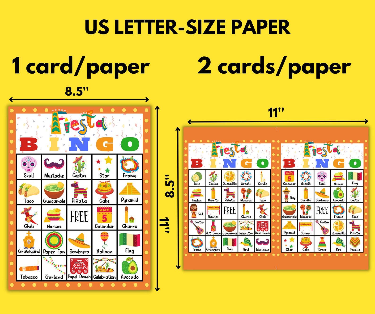 Printable Fiesta Bingo Game, 50 Unique Bingo Cards W/labels, Cinco De ...