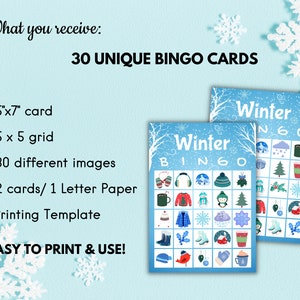 Printable Winter Bingo 30 Unique Bingo Cards Winter | Etsy