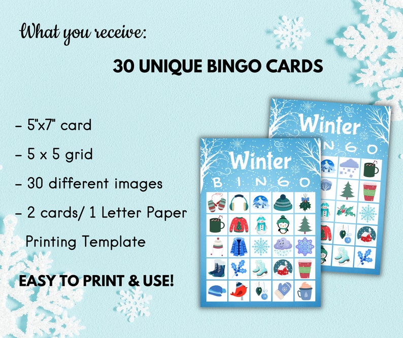 Printable Winter Bingo 30 Unique Bingo Cards Winter | Etsy